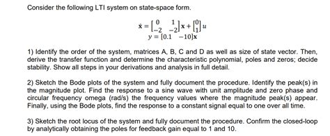 Solved Consider The Following LTI System On State Space Chegg Com