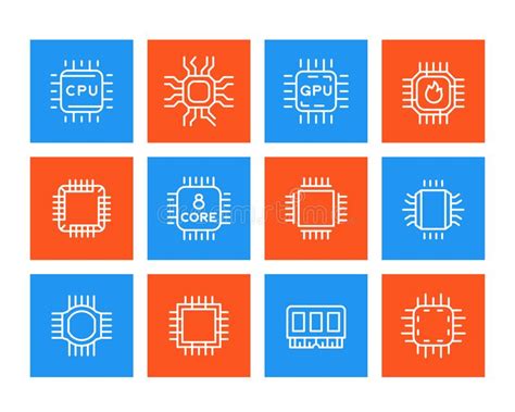 Chipset Cpu Line Icons Set Stock Vector Illustration Of Multi Circuit