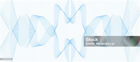 블루 컬러의 기요체 디자인 라인 아트 워터 마크 패턴입니다 얇은 대칭 곡선을 물결 모양으로 합니다 벡터 추상 배경입니다 수표 티켓 인증서 쿠폰 지폐에 대한 템플릿 Eps10