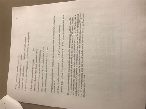 Solved A Type I Error Occurs When We Pt A Type II Eror Chegg