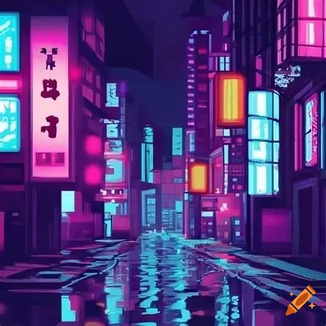 Futuristic Retro Japanese Street Neon City Pixel Art On Craiyon
