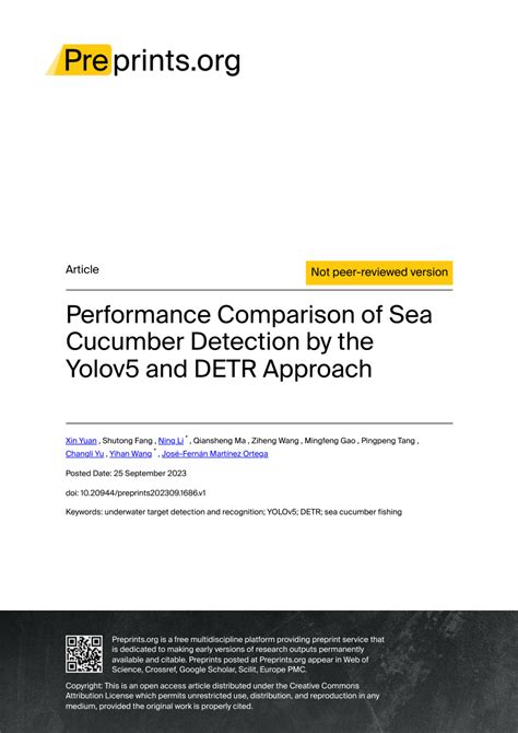 Pdf Performance Comparison Of Sea Cucumber Detection By The Yolov5 And Detr Approach