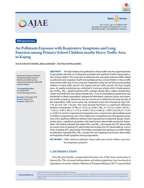 Pdf Air Pollutants Exposure With Respiratory Symptoms And Lung