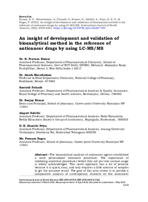 Pdf Insight Of Development And Validation Of Bioanalytical Method In The Reference Of