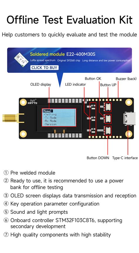 Ebyte E22 400mbh Sc Secondary Development Rf Transceiver Offline Test Evaluation Kit Lora Module