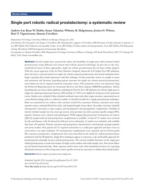 Pdf Single Port Robotic Radical Prostatectomy A Systematic Review