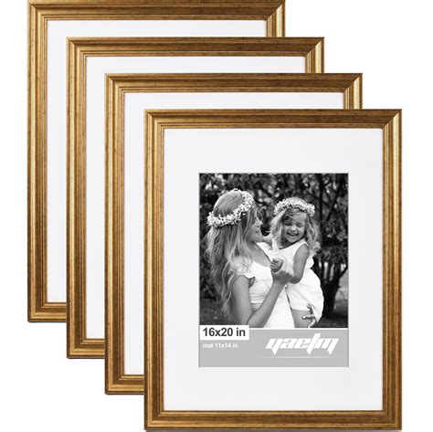 Yaetm 16x20 Gold Picture Frame Matted To 11x14 Set Of 4 14 Wide Molding And Rustic Yaetm 16x20 Gold Picture Frame Matted To 11x14 Set Of 4 14 Wide Molding And Rustic