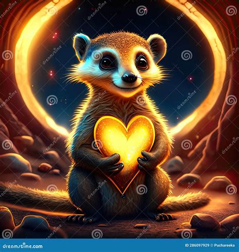 Meerkat Hugging Heart Cute Cartoon Meerkat With Heart In His Hands Vector Illustration