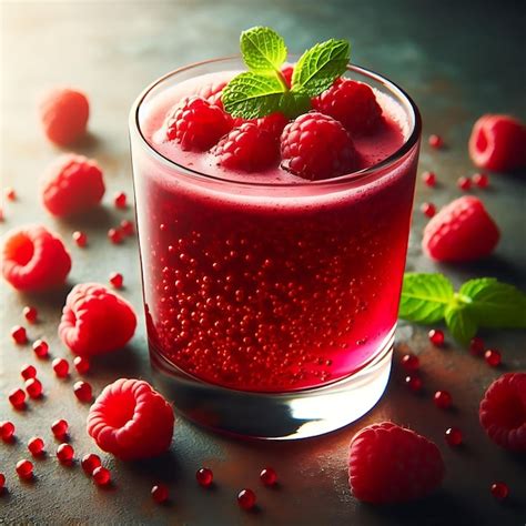 Glass Of Fresh Raspberry Juice Premium Ai Generated Image