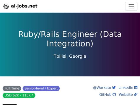 Hiring Rubyrails Engineer Data Integration In Tbilisi Georgia R