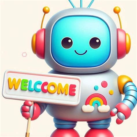 A Blue Robot Holding A Welcome Sign That Says Welcome To The Welcome Welcome Premium Ai