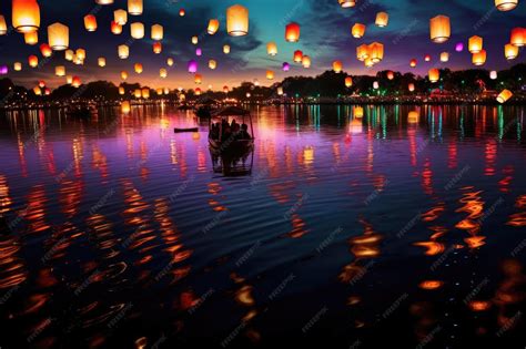 Premium Ai Image Floating Lantern Festival Magical Panorama Capturing