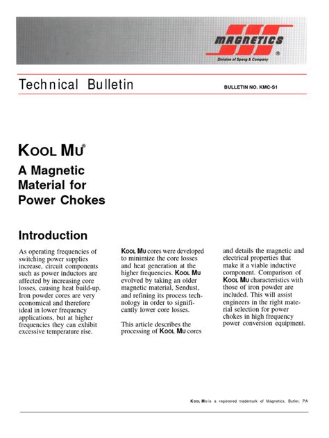 Kmc S1 Kool Mu Application Notes Pdf Inductance Inductor