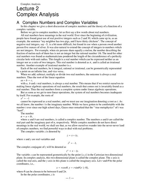 Complex Analysis Lecture Notes 1 4 Lecture 2 Complex Analysis A