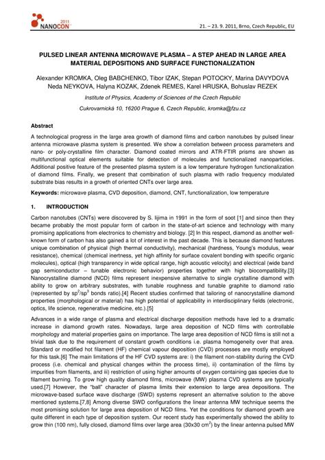 Pdf Pulsed Linear Antenna Microwave Plasma A Step Ahead In Large