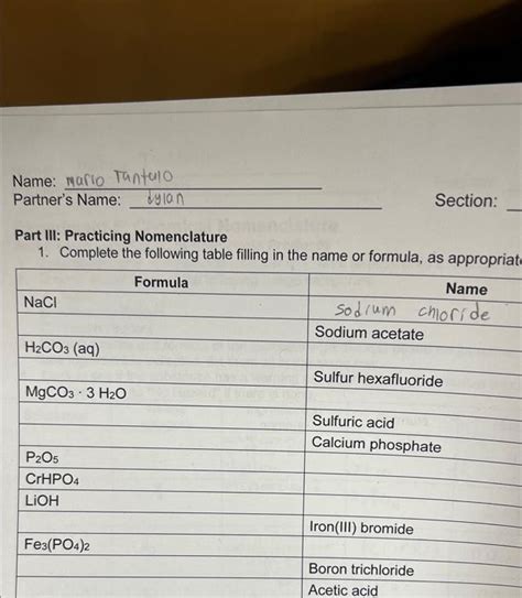 Solved Part Iii Practicing Nomenclature 1 Complete The