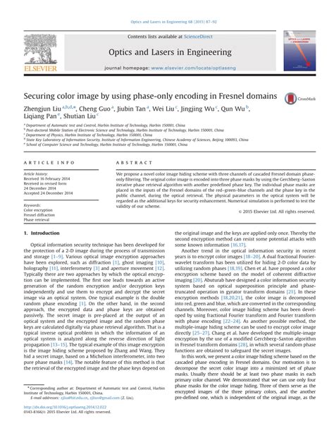 Pdf Securing Color Image By Using Phase Only Encoding In Fresnel Domains