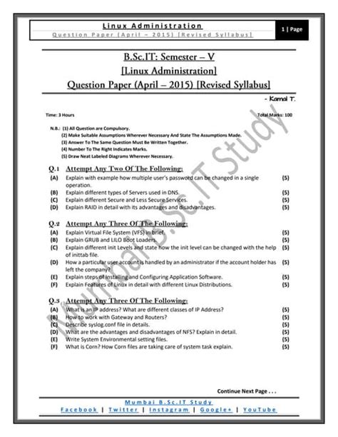 Linux Administration Revised Syllabus Qp April 2015 Pdf