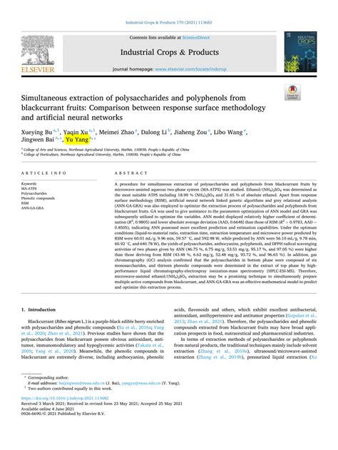 Pdf Simultaneous Extraction Of Polysaccharides And Polyphenols From Blackcurrant Fruits