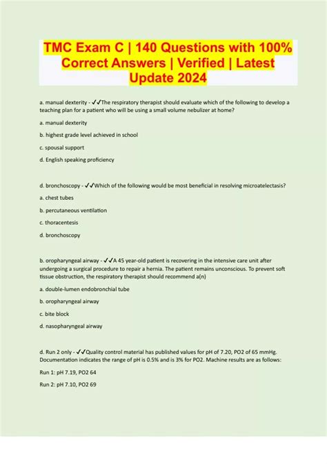 TMC Exam C Questions With Correct Answers Verified Latest Update TMC