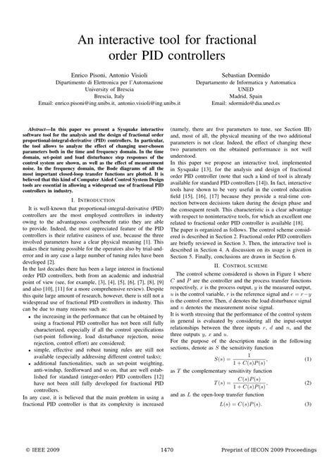 Pdf An Interactive Tool For Fractional Order Pid Controllers