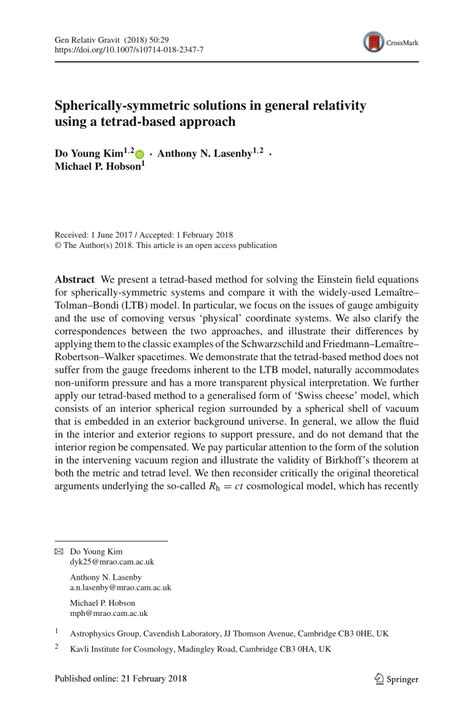 Pdf Spherically Symmetric Solutions In General Relativity Using A