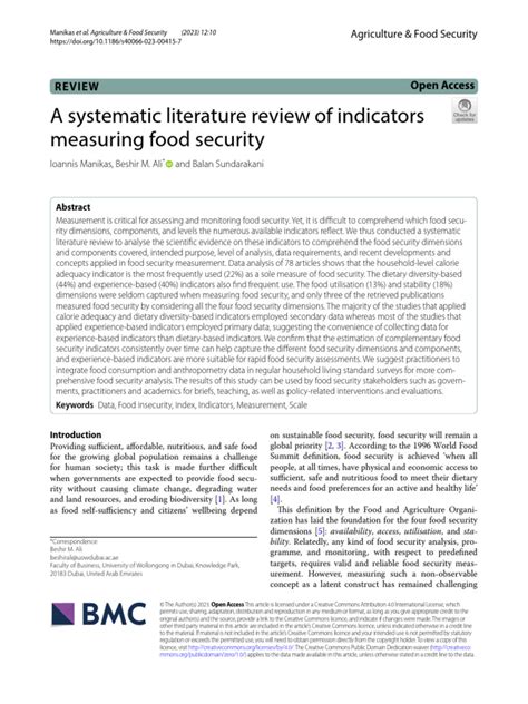 A Systematic Literature Review Measurement Food Security Pdf Food