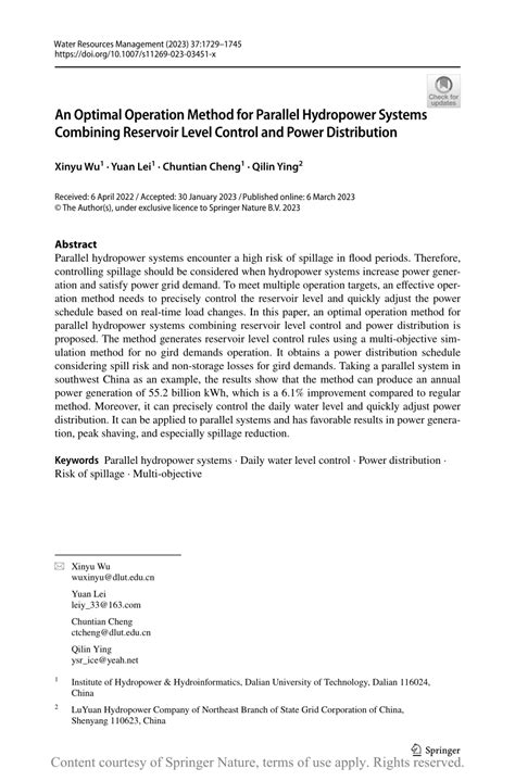 An Optimal Operation Method For Parallel Hydropower Systems Combining