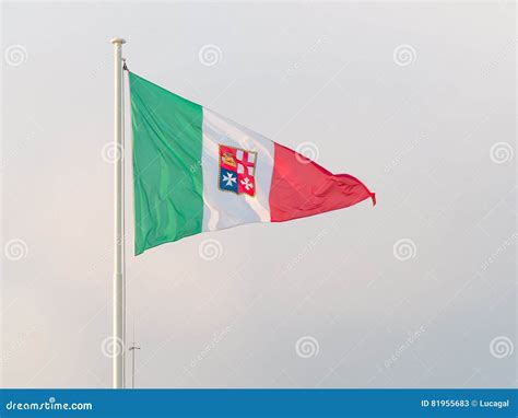 Tricolour Triangular Flag Of Italian Republic Fluttering In The Stock Image Image Of Gribaldi