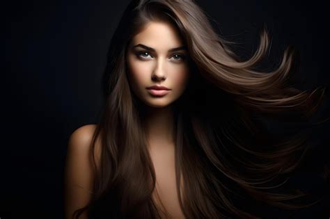 Premium Photo Brunette Girl With Beautiful Long Healthy Hair Concept Brunette Haircare Long