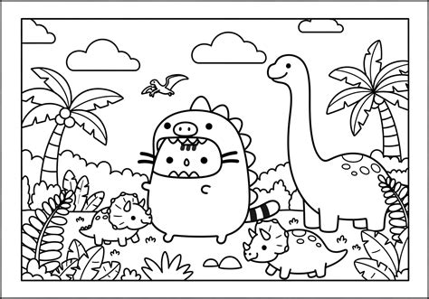 Pusheen Dinosaur Coloring Pages
