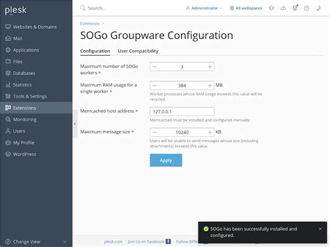 SOGo Webmail Extension Plesk
