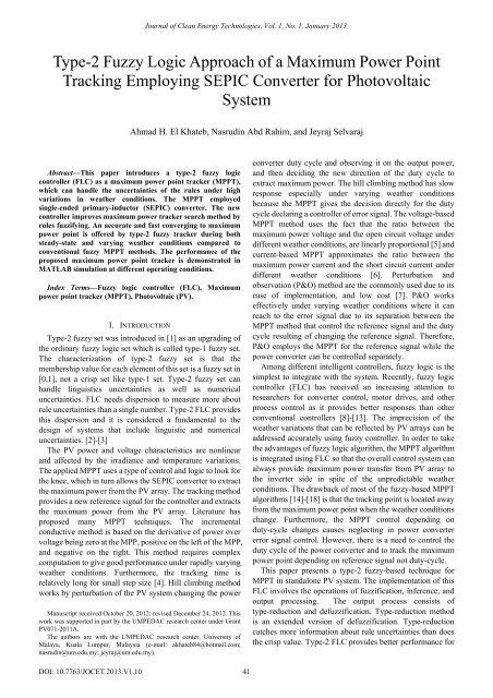 Type 2 Fuzzy Logic Approach Of A Maximum Power Point Jocet