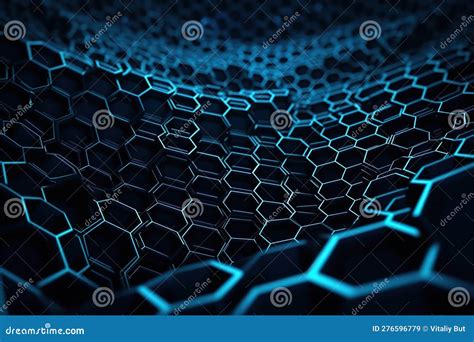Network Connection Concept Blue Honeycomb Shiny Background Futuristic Abstract 3d Geometric