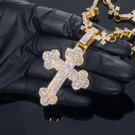 11mm Cross Link Chain Micro Pave Cross Pendant In Gold Helloice Jewelry