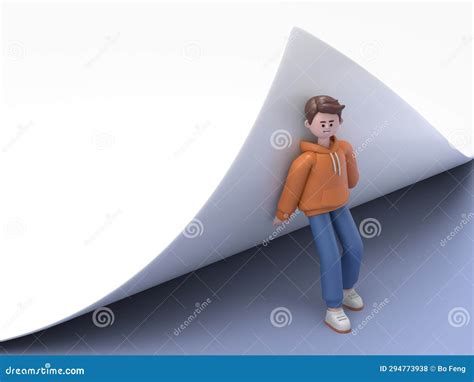 3d Illustration Of Male Guy Qadir Try To Turn The Page 3d Rendering On White Background Stock