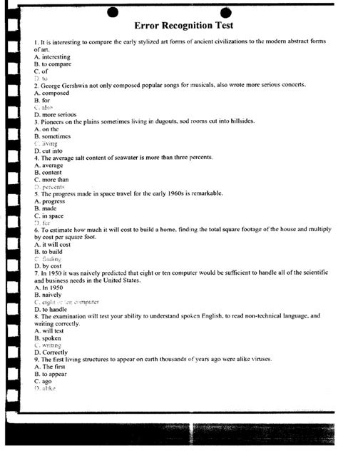 Error Recognition Test And Reading Comprehension Pdf