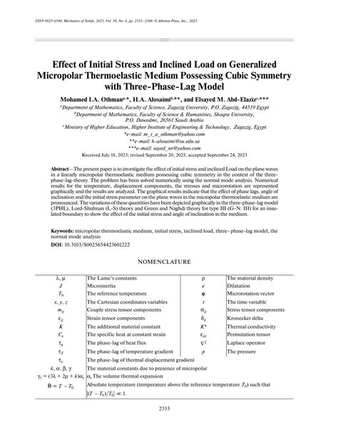 Pdf Effect Of Initial Stress And Inclined Load On Generalized Micropolar Thermoelastic Medium