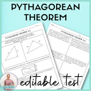 Pythagorean Theorem Editable Test Th Grade Math TPT