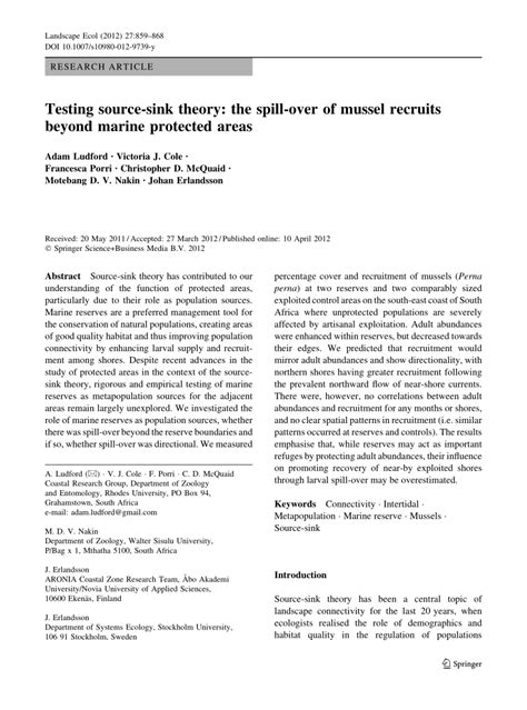 Pdf Testing Source Sink Theory The Spill Over Of Mussel Recruits