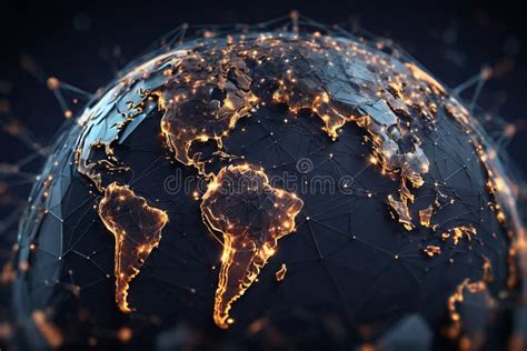 World Map With Glowing Interconnected Nodes Symbolizing Global Network Connections Stock