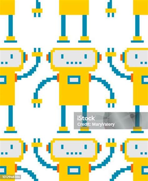 로봇 픽셀 아트 패턴 완벽 한입니다 8 비트 사이보그 배경입니다 디지털 기술 장식 장난감 벡터 일러스트 레이 션 개념에 대한 스톡 벡터 아트 및 기타 이미지 Istock