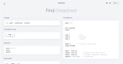 Find 命令语法速查表 前端速查表