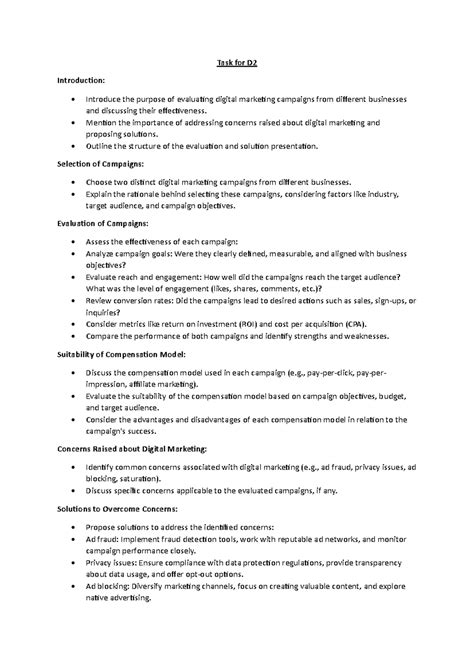Task For D2 Unit 17 Digital Marketing Assignment Helpsheet Task For D Introduction