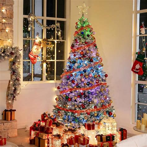 Vivatrees Twinkle Rgb Multi Function Modes 75 Ft Spruce Pre Lit Flocked Artificial Christmas