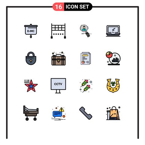 Group Of 16 Flat Color Filled Lines Signs And Symbols For Imac Monitor Employee Computer