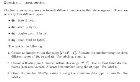 Solved Question 1 Data Section The First Exercise