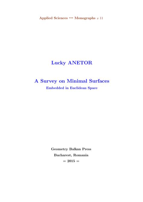 Pdf Minimal Surfaces Embedded In Euclidean Space