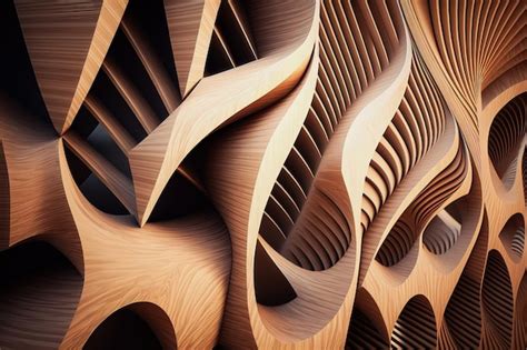 Premium Photo Abstract Of Wooden Pattern Twisted Shape Architecture Facade Details Generation Ai