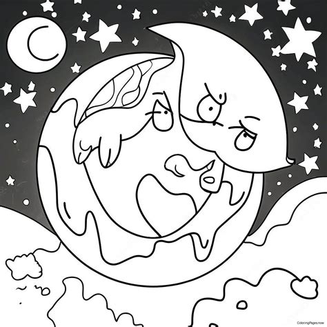 Luna And Earth In The Night Sky Coloring Page 28274 22661